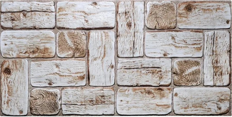 Obkladové panely 3D PVC TP10017657, cena za kus, rozměr 960 x 479 mm, borovicové špalky bělené, GRACE