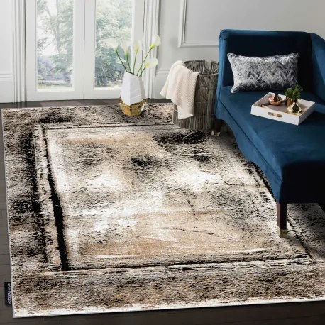 Moderní koberec DE LUXE 634 Rám vintage Strukturální šedá / zlato velikost 200x290 cm | krásné koberce cz