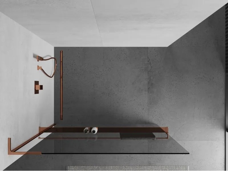Mexen Kioto+ L, sprchová zástěna Walk-In s poličkou a věšákem 90 x 200 cm, 8mm čiré sklo, růžové zlato profil, 800-090-123-60-00