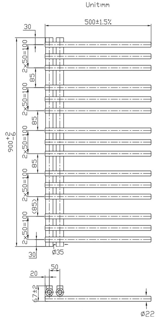 Gamma Erga Aquatic, topné těleso 900x500 mm, 400W, bílá, ERG-LAV-AQUA-9050-WH