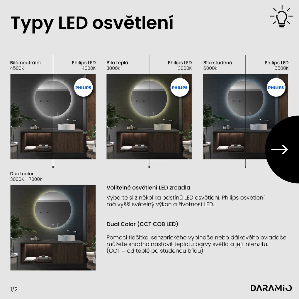 Kulaté zrcadlo do koupelny s LED osvětlením E6
