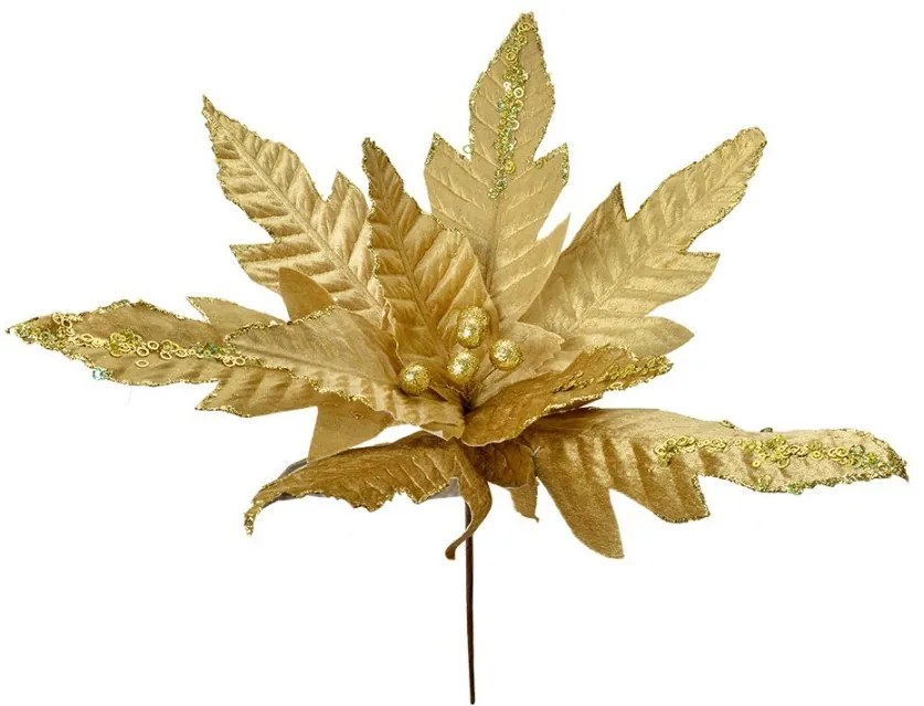Zlatá dekorace květina vánoční hvězda Poinsettia - Ø 48*50 cm