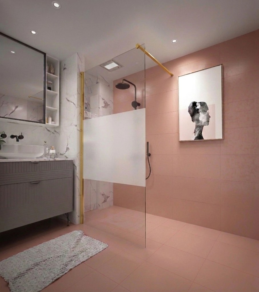 Erga Paris, sprchová zástěna Walk-In 110x200 cm, 8mm čiré/mléčné sklo, zlatý lesklý profil, ERG-V02-PARIS-110x200-MF-GD