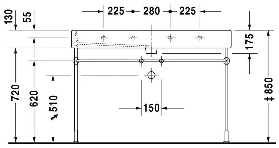 Duravit Vero - Umyvadlo, 1 otvor pro armaturu propíchnutý, 120 x 47 cm, bílé 0454120000