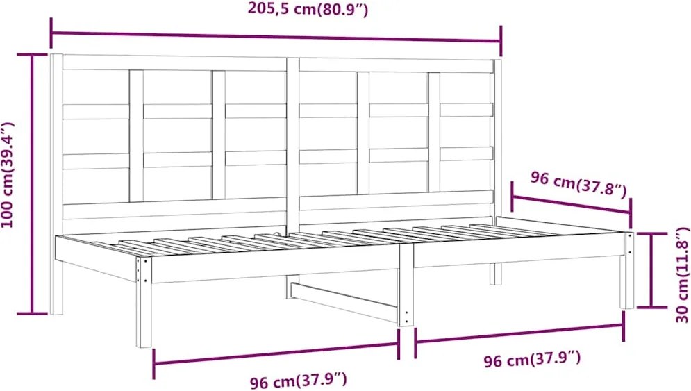 Válenda bez matrace bílá 90 x 200 cm masivní borovice 3107906