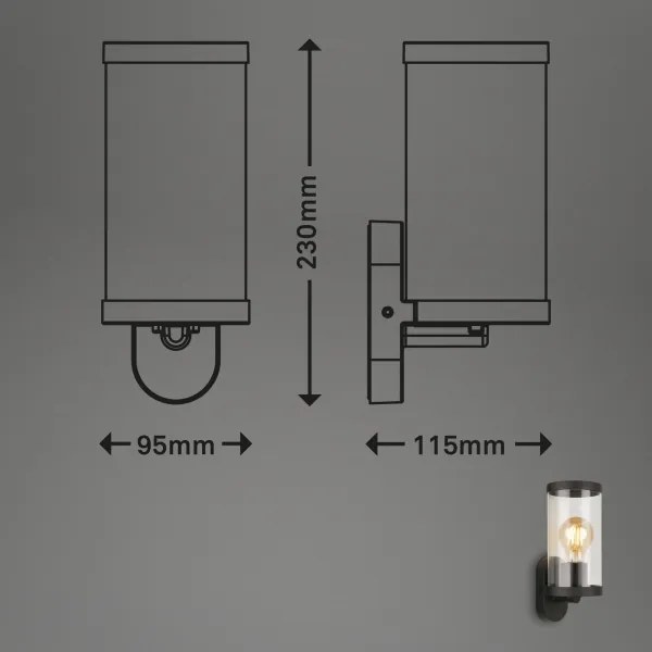 Briloner 3600-015 - Venkovní nástěnné svítidlo KAIRO 1xE27/12W/230V IP44 černá
