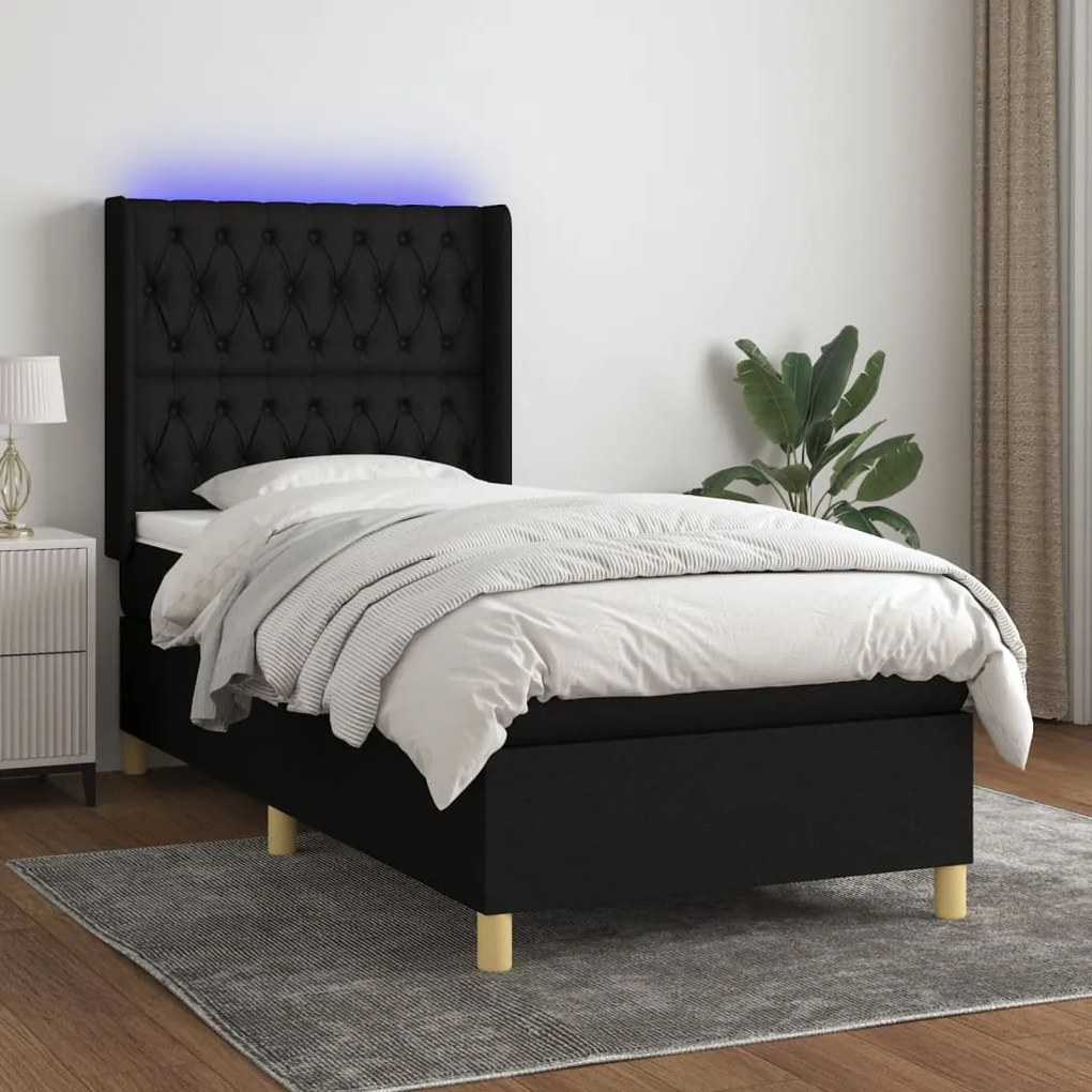 Box spring postel s matrací a LED černá 80 x 200 cm textil 3139071
