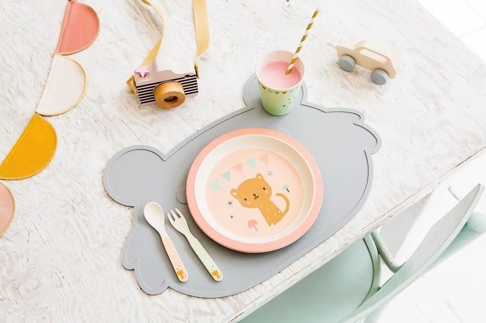 PETIT MONKEY Prostírání ze silikonu Koala grey, šedá barva, plast