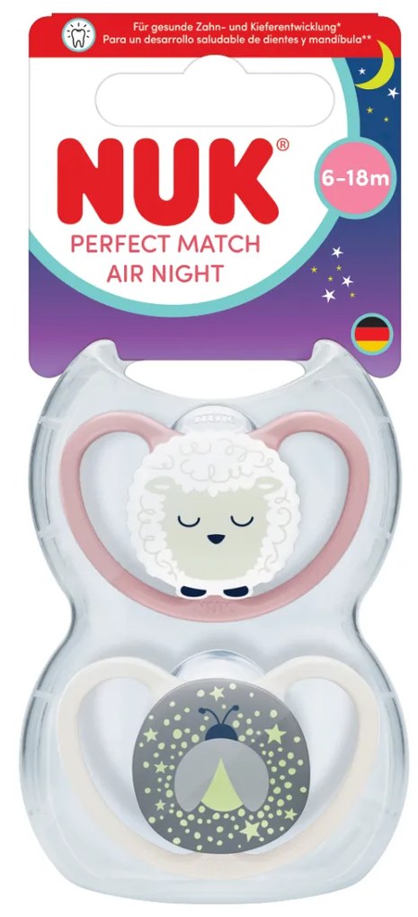 NUK Dudlík Perfect Match Air Night 6-18 m 2 ks v boxu  Firefly/sheep