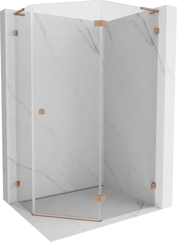 Mexen Lunar, L pravý výklopný pětiúhelníkový sprchový kout 100 x 90 cm, 8mm čiré sklo, profil měděná matná, 831L-100P-090L-65-00-P