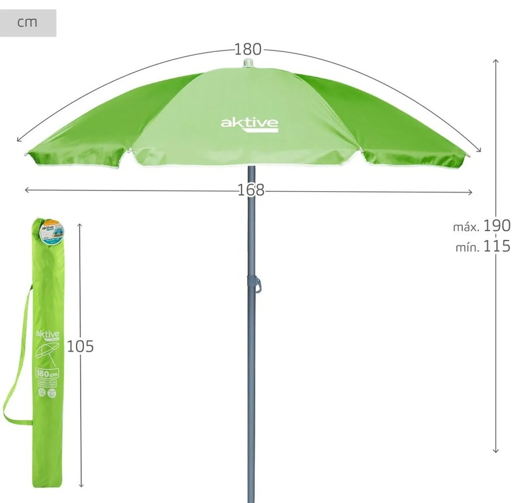 Slunečník Aktive UV50, Zelený 180 x 187 x 180 cm (12 kusů)