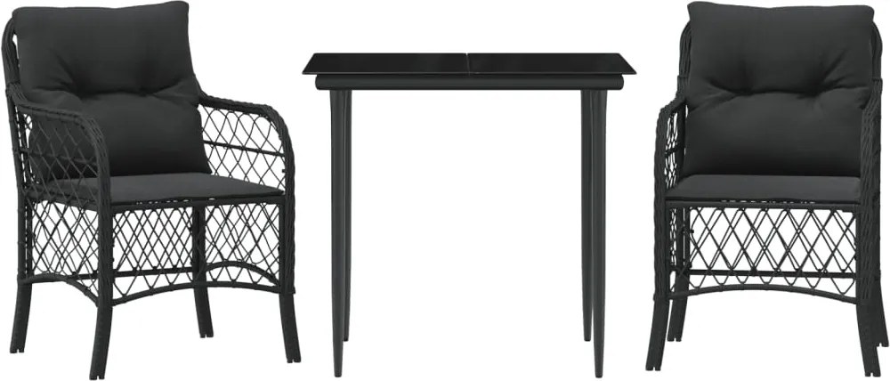 3dílný bistro set s poduškami černý polyratan 3212096