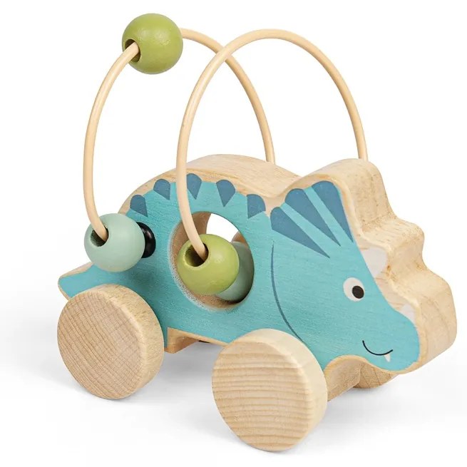 Bigjigs Toys Triceratops na kolečkách s korálkovým labyrintem