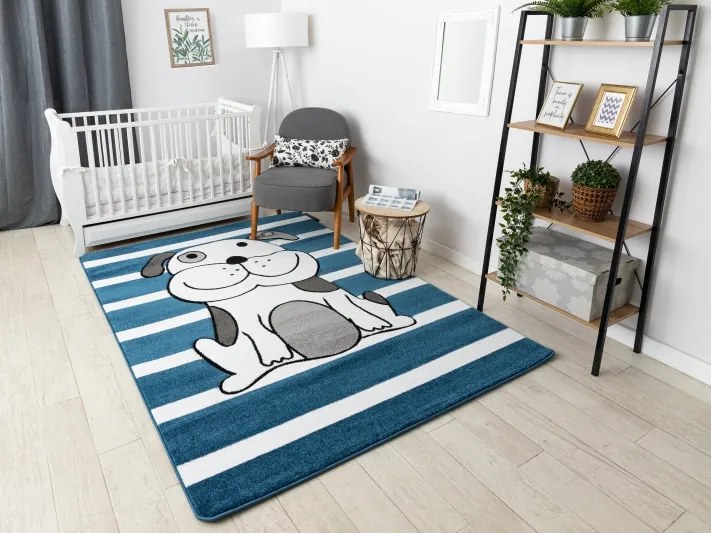 Detský kusový koberec Petit Puppy blue, 160x220, modrá, detská izba, Dywany Łuszczów