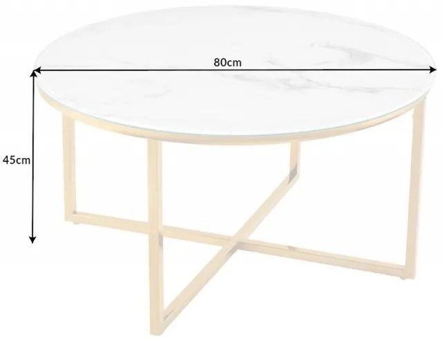 Bílý/zlatý kulatý konferenční stolek Elegance 80 cm