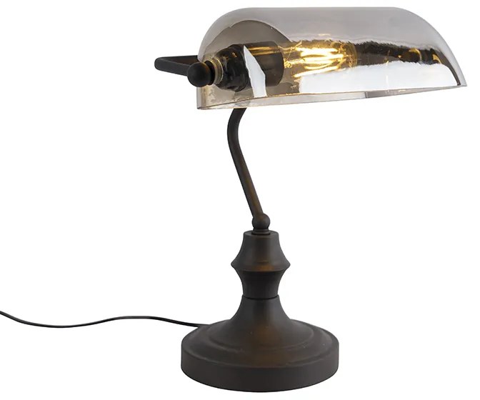 Klasická notářská lampa černá s kouřovým zrcadlovým sklem - Banker Biano.cz