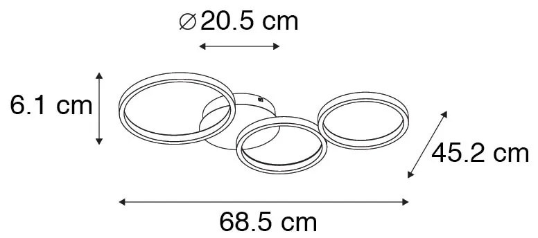 Designové stropní svítidlo černé vč. LED 3-stupňový stmívač 3-světlo - Pande