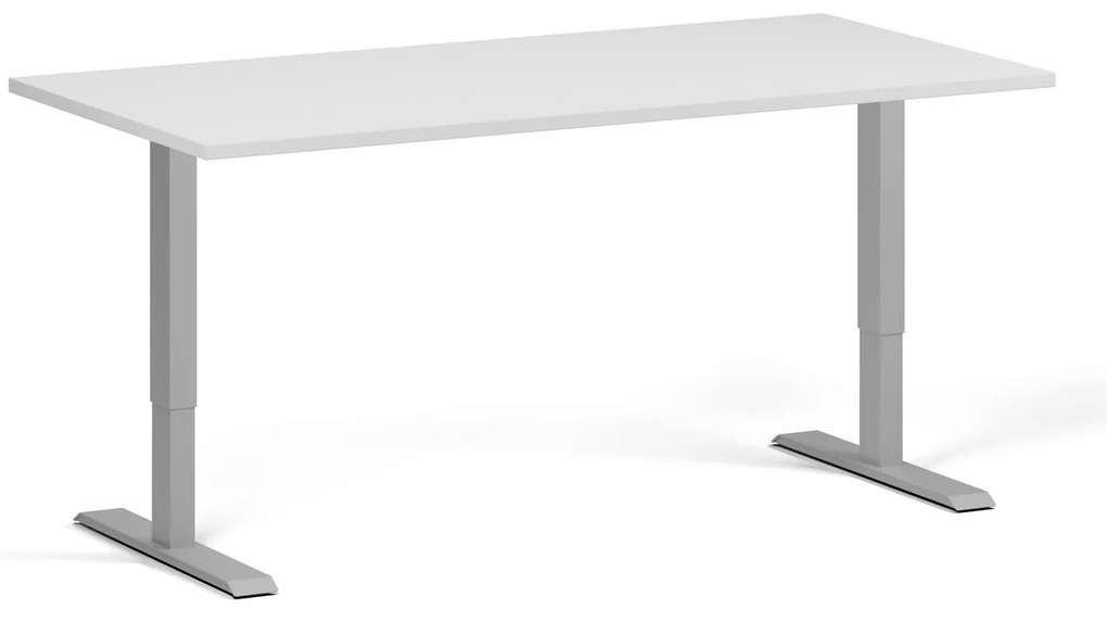Výškově nastavitelný stůl, 160x80 cm, 1 motor, šedá podnož, bílá
