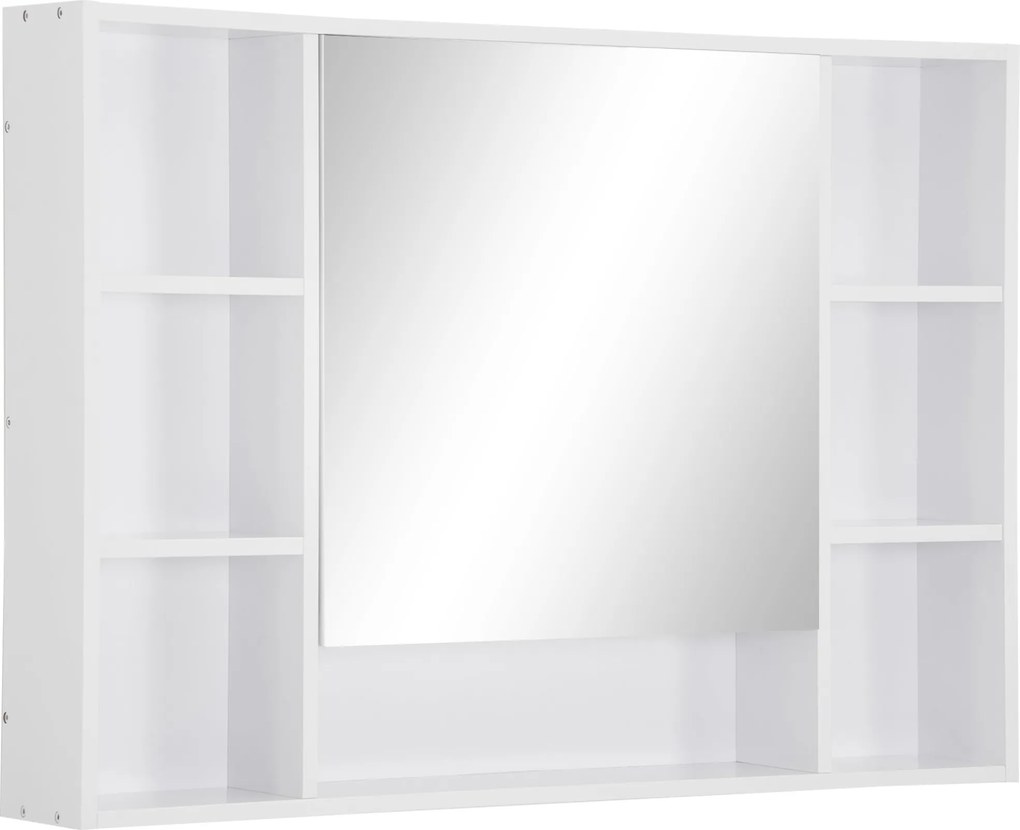 Kleankin koupelnové zrcadlo s otevřenými policemi a zrcadlovými dveřmi skříňky, úsporná bílá koupelnová skříňka, 100x15x70cm | Aosom