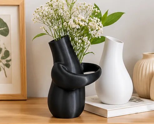 váza, sada 2 ks, styl klasický, plast, 12/15x5/6 cm, černá/bílá, Dekorino VD0260014
