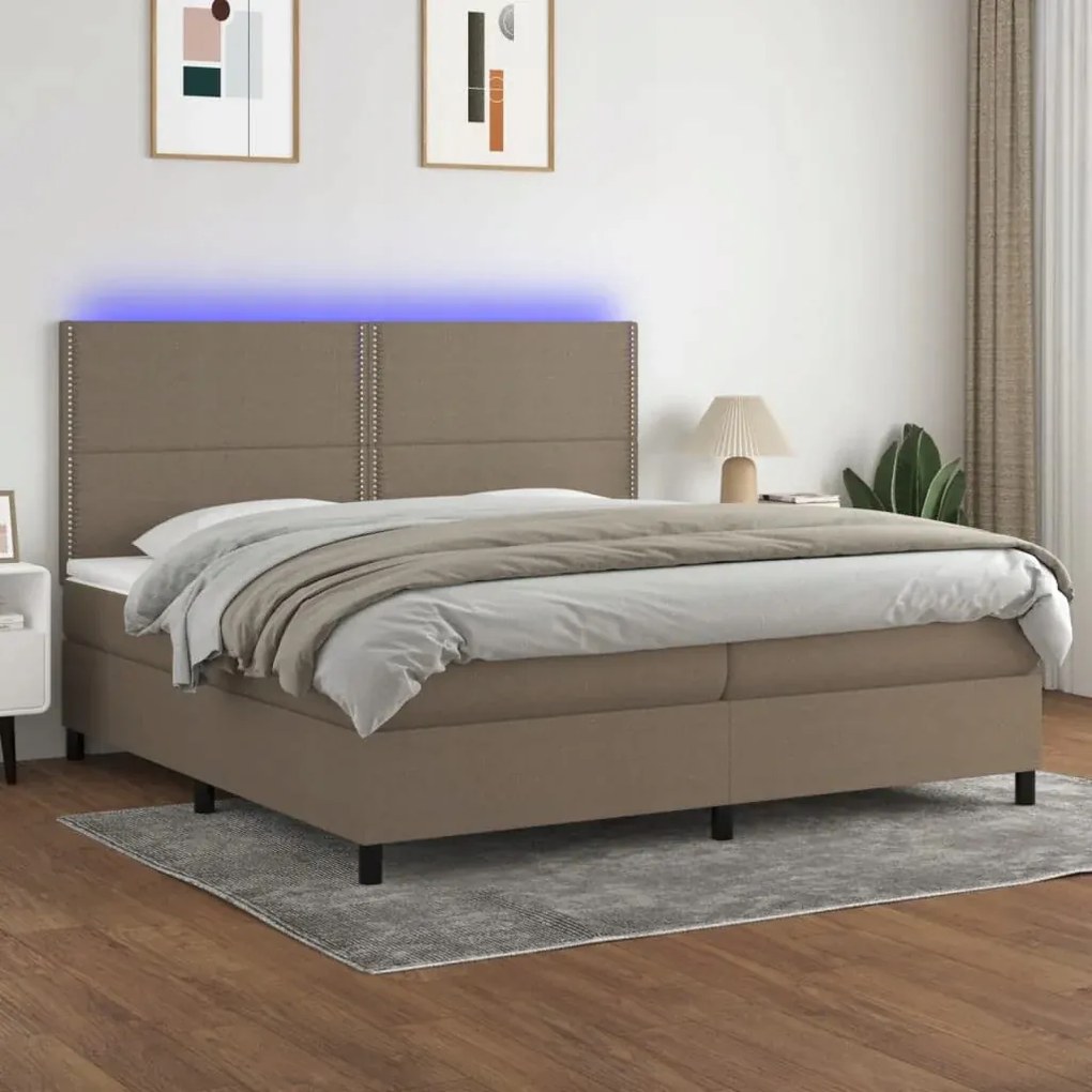 Fionshop 264253513 Box spring postel s matrací a Led taupe 200x200 cm tex