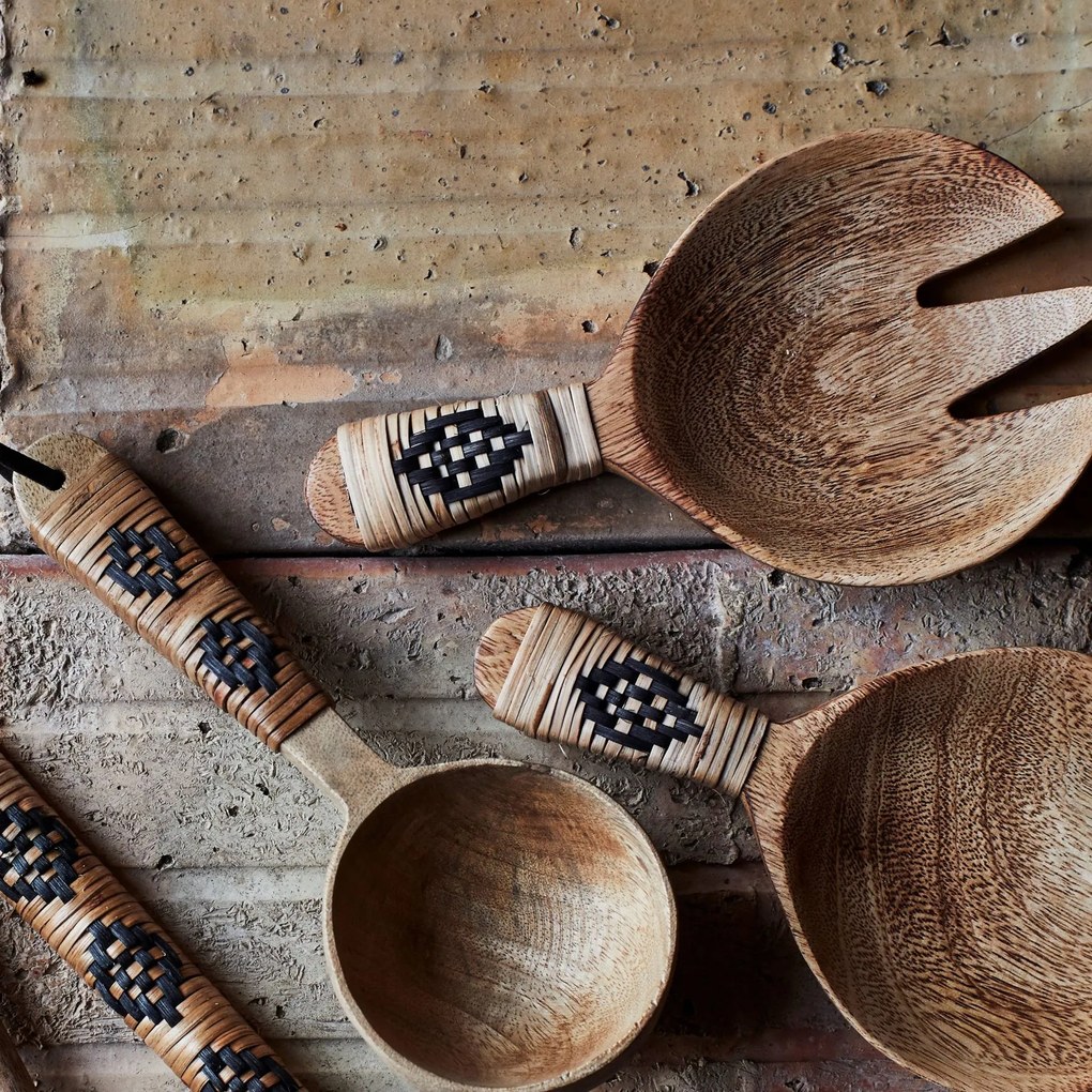 MADAM STOLTZ Dřevěný salátový příbor Mango Wood Ratan, přírodní barva, dřevo