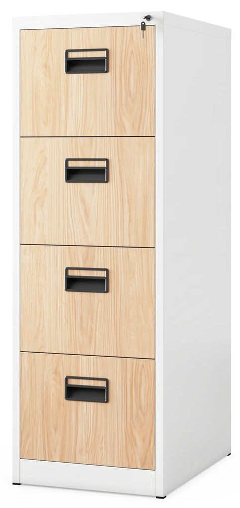 Plechová kartotéka, 4 zásuvky SARA V4, 460 x 1320 x 620 mm, Eco Design: bílá/ dub sonoma