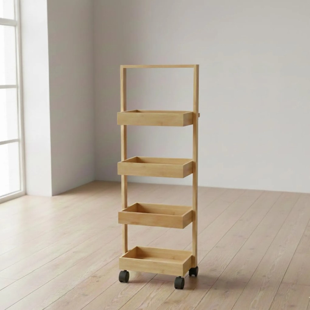 Úzký bambusový regál se 4 košíky VINK, 90 cm