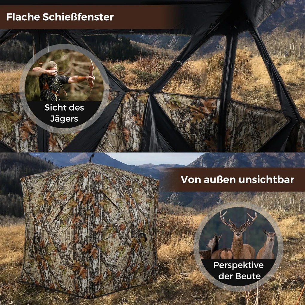 Costway Hunting Blind 2-Person Pozemní stan s tichým posuvným oknem Přenosný