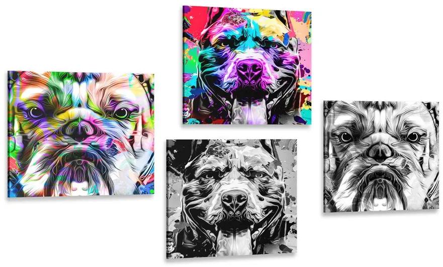 Set obrazů psy v pop art provedení