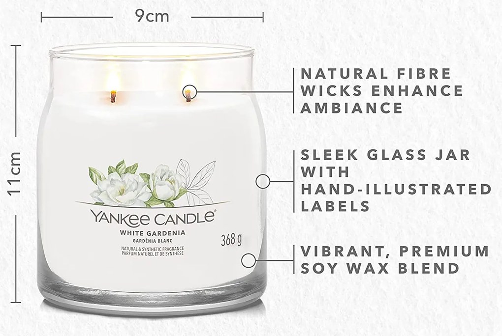 Yankee Candle vonná svíčka Signature ve skle střední White Gardenia 368g