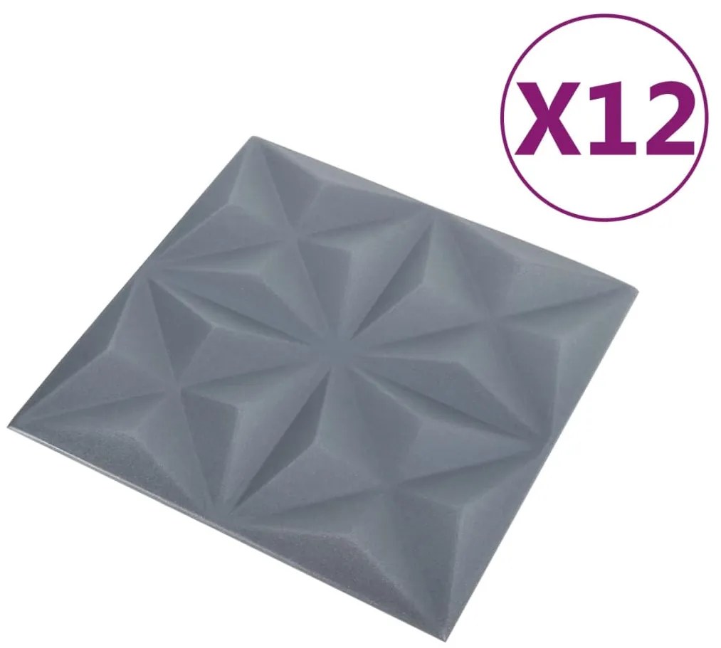 3D nástěnné panely 12 ks 50 x 50 cm origami šedé 3 m² - Default Title