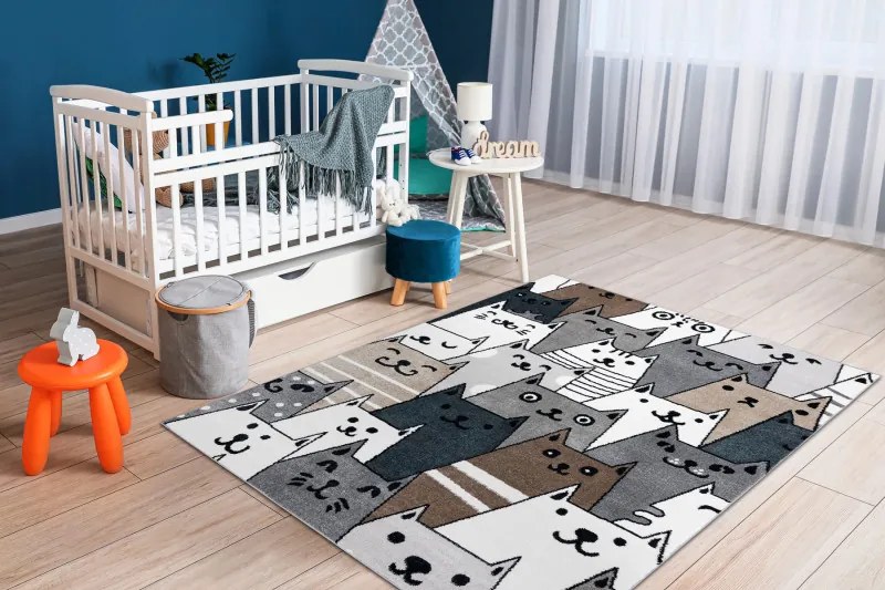 Dywany Łuszczów, Dětský kusový koberec Fun Gatti Cats multi, 180x270, šedá, dětský pokoj