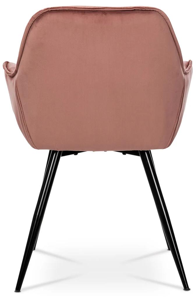 AUTRONIC Jídelní židle, potah strorůžová sametová látka, kovová 4nohá podnož, černý lak