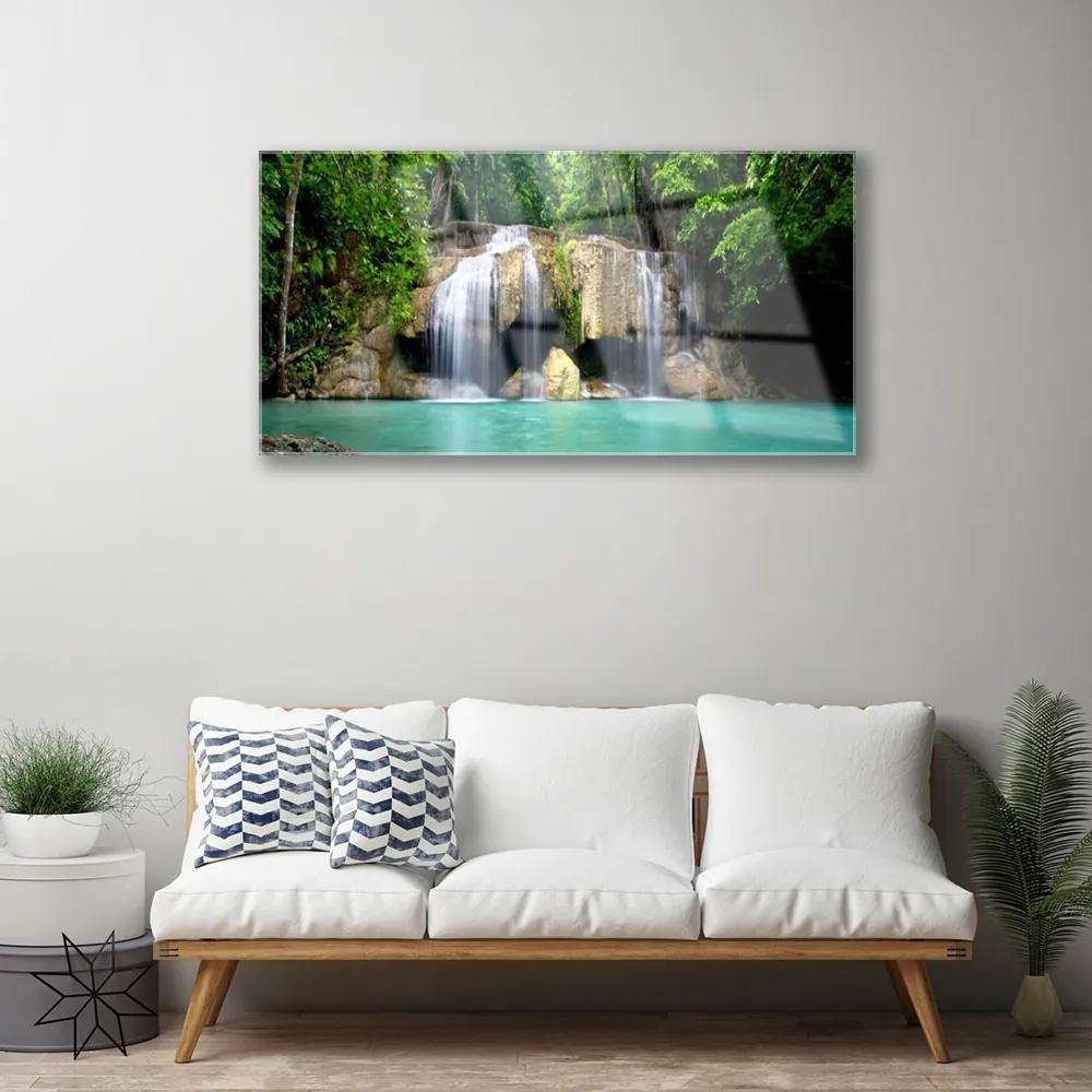 Obraz na skle Vodopád Strom Příroda 120x60 cm