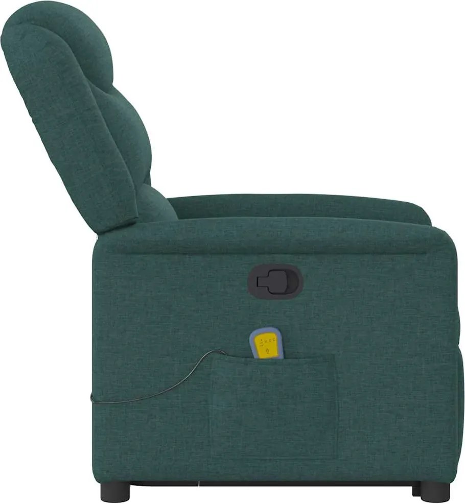 Zvedací masážní polohovací křeslo tmavě zelené textil 3303210