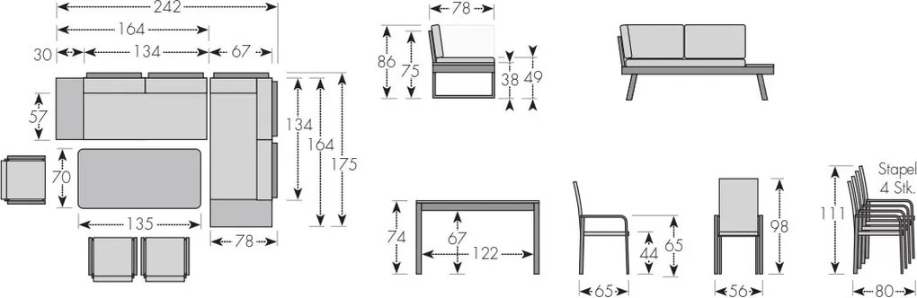 Doppler EXPERT PLUS AVERSA TEAK zahradní sedací souprava 3+2 šedá