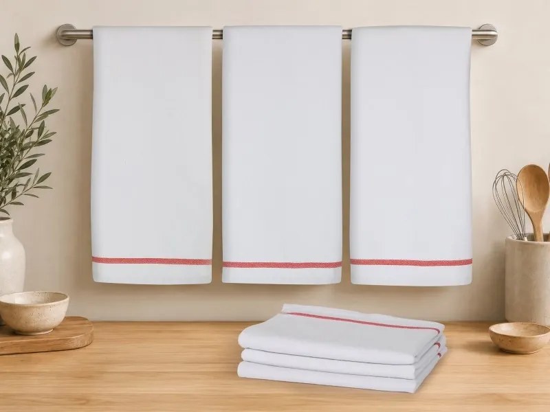 Bellatex Kuchyňské utěrky sada 3 kusů 50x70 cm Proužek Bílá,Červená
