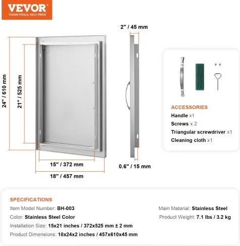 BBQ přístupová dvířka, 457 × 610 mm jednoduchá venkovní kuchyňská dvířka
