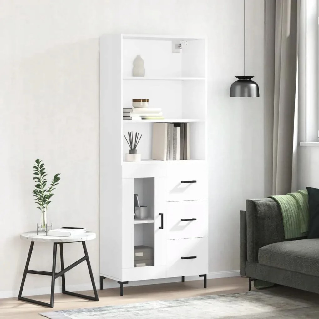 Fionshop 263888320 Skříň highboard bílá 69,5 x 34 x 180 cm kompozitní dře