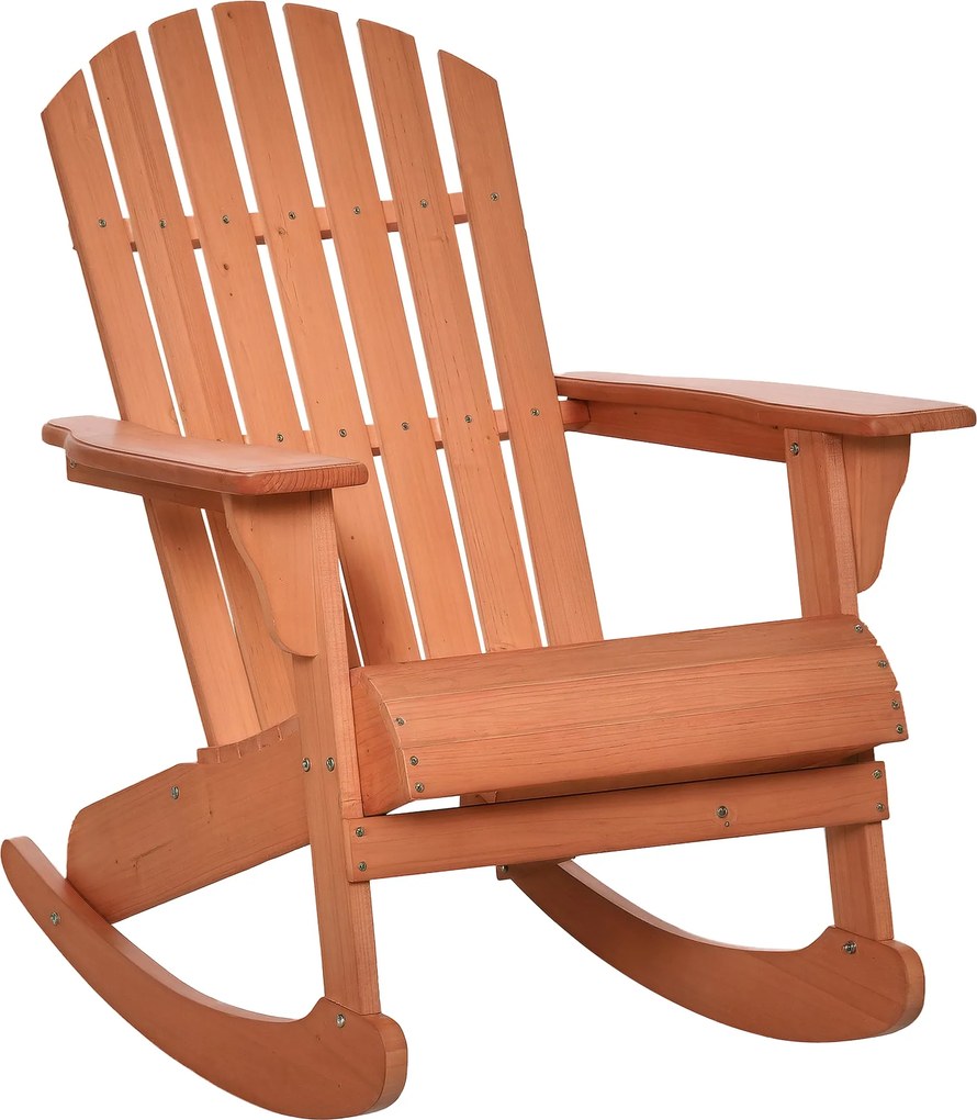 Outsunny Adirondack Dřevěné Houpací Křeslo Přírodní Dřevo 77x94x97 cm pro Zahradu, Terasu, Exteriér v Rustikálním Stylu, Nosnost 130 kg, Barva Teca |