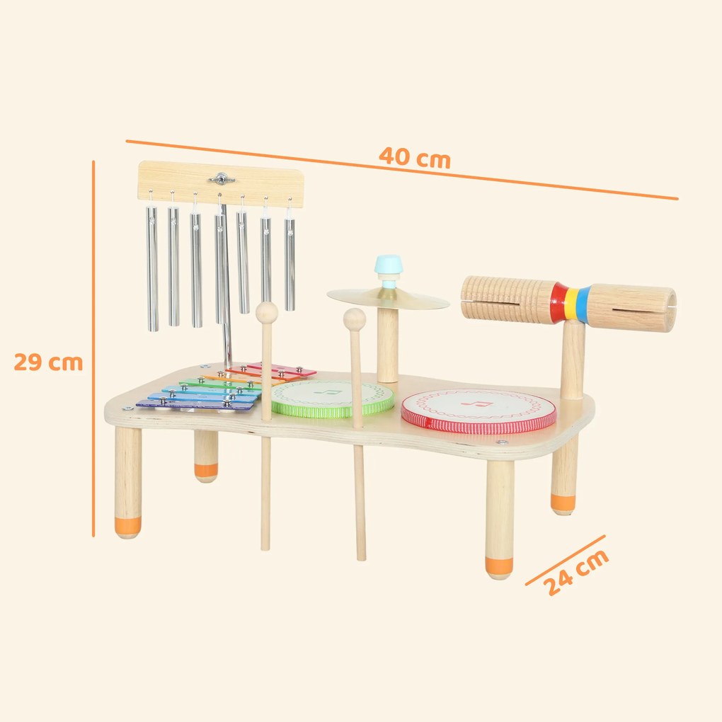 AIYAPLAY dětské hudební nástroje ze dřeva ve stylu Montessori s bubnem, xylofonem, dvojitým zvonem, cymbály, zvonkem