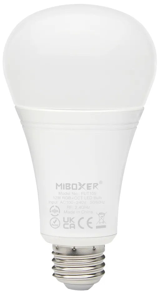 Miboxer LED stmívatelná žárovka E27, RGB+CCT, 12W, 2.4GHz, FUT105