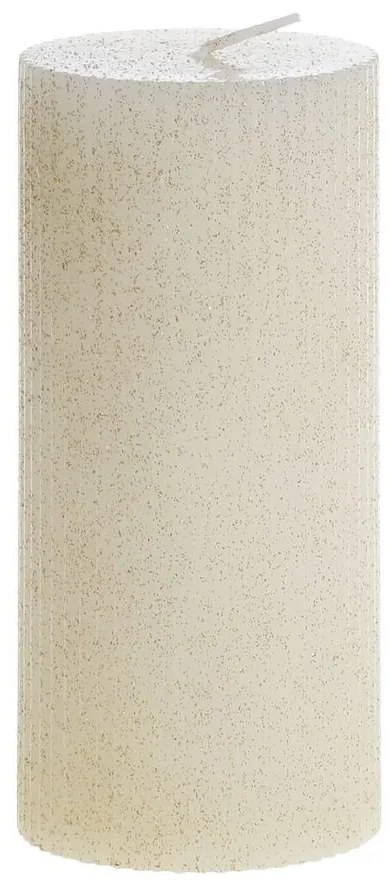 Krémová široká svíčka s drážkami a třpytkami Macon - Ø 7*15cm / 64h