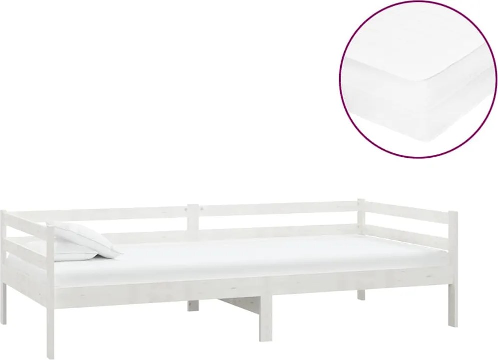 Denní postel s matrací 90 x 200 cm bílá masivní borové dřevo 3083570