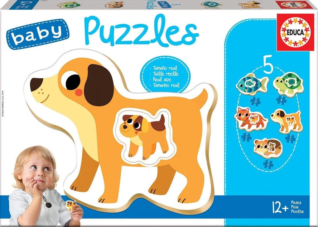 Puzzle educa baby puzzle domácí mazlíčci s mláďaty 5v1 (2-4 dílky)