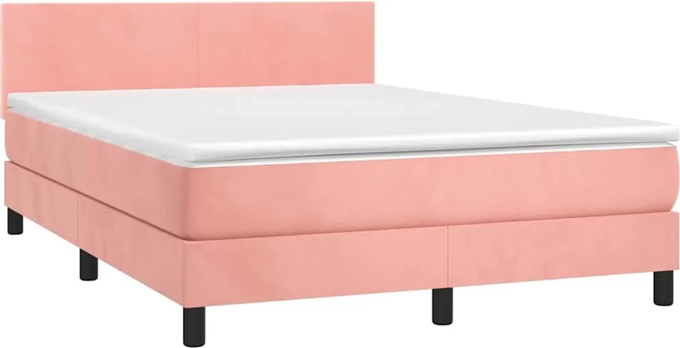 Box spring postel s matrací a LED růžová 140x190 cm samet 3134284