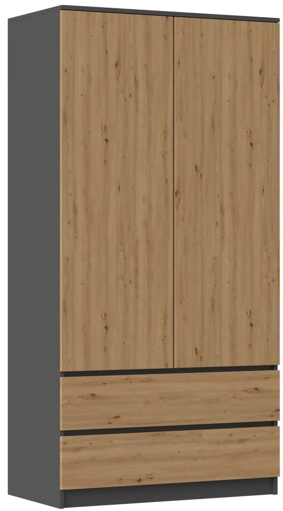 Šatní skříň MALWA 90 cm antracit/dub artisan II