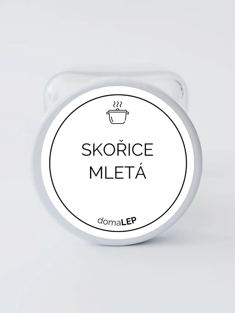Samolepka na kořenky SKOŘICE MLETÁ bílá 5 cm základní písmo