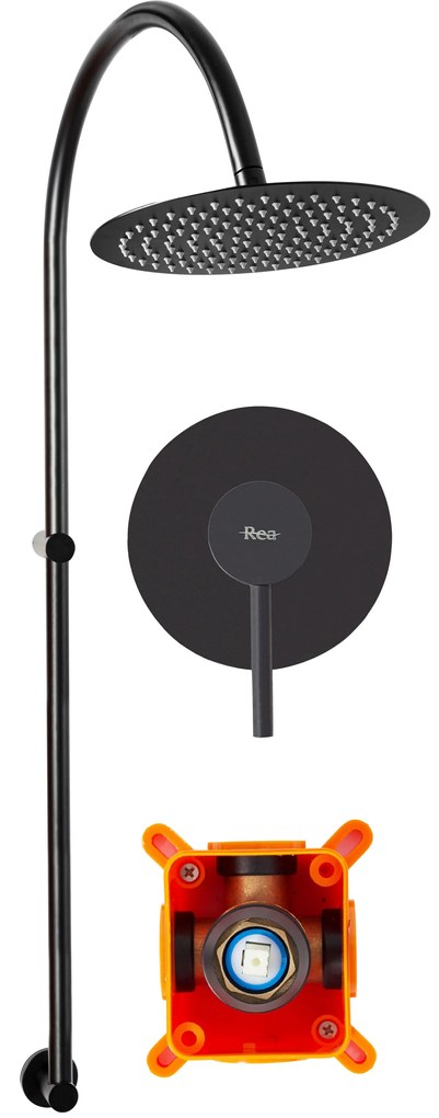 Rea Lugano - Podomítkový sprchový set + box P9301 - komplet, černá matná, REA-P9301